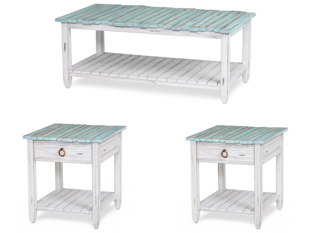 Seawinds Sea Winds Picket Fence 3pc Occasional Set in Distressed Bleu ...