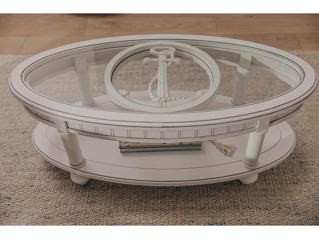 Seawinds Sea Winds Monaco Oval Coffee Table with Anchor Insert in Blanc ...